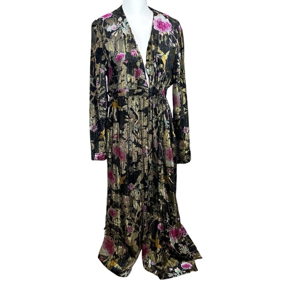 Zara | Jackets & Coats | Zara Women Gold Black Floral Long Duster ...